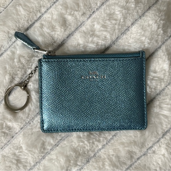 Coach | Bags | Coach Metallic Blue Mini Skinny Leather Id Keychain Card ...